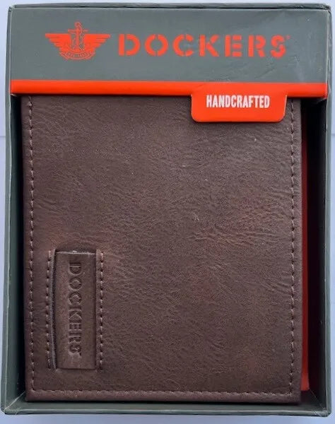 GENUINE DOCKERS MENS BIFOLD HANDCRAFTED WALLET IN BROWN IN DOCKERS GIF ...